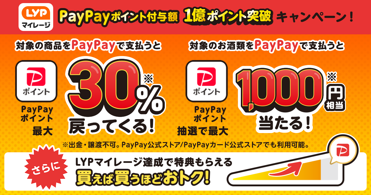 PayPay、「LYPマイレージ」の対象商品を購入すると最大30％還元キャンペーン - ケータイ Watch