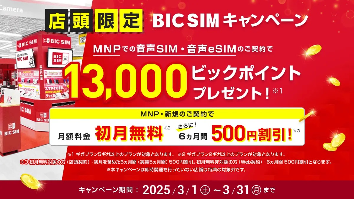 BIC SIMの店頭限定キャンペーン、MNP契約で本体1万6000円割引など - ケータイ Watch